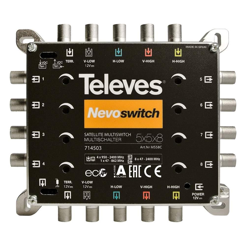 Televes 5x5x8 F Terminal Cascade Nevoswitch and Power Supply (714503 ...