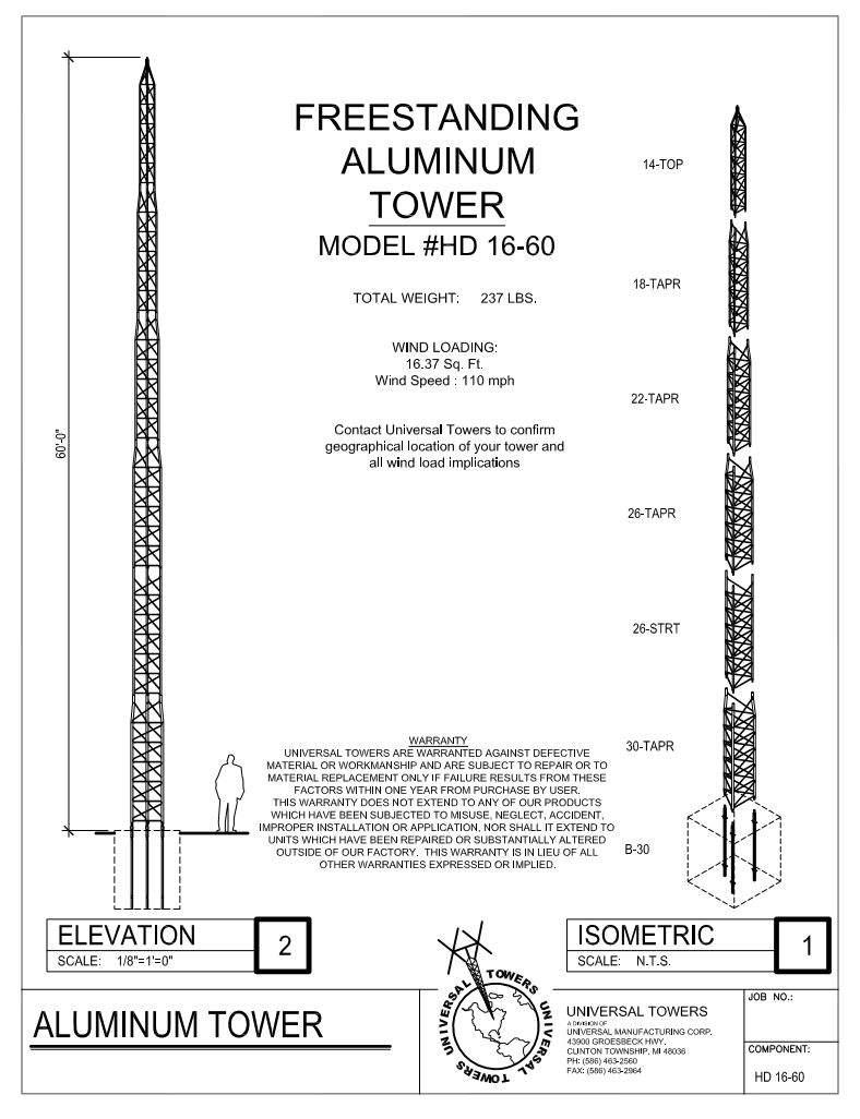 Universal Towers 60ft Free Standing Tower (HD-16-60) | Solid Signal