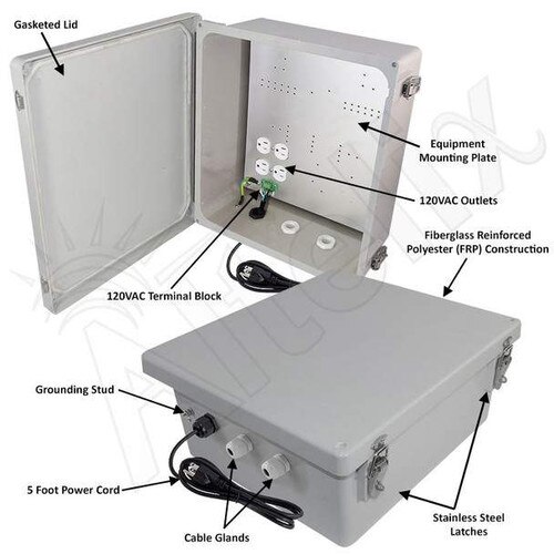 Altelix 14x12x6 Fiberglass Weatherproof NEMA Enclosure with Aluminum ...