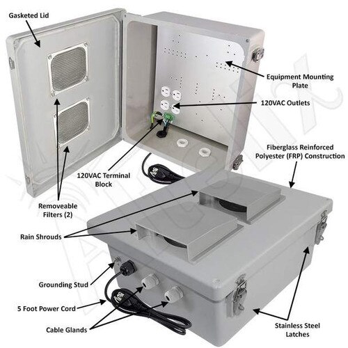 Altelix 14x12x6 Fiberglass Weatherproof Vented NEMA Enclosure with 120 ...