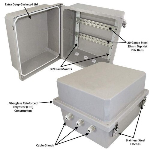 Altelix 14x12x10 Industrial DIN Rail Enclosure Fiberglass NEMA 4X IP66 ...