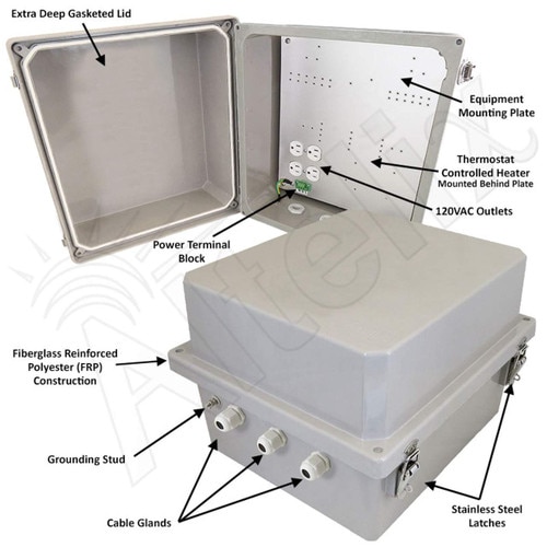 Altelix 14x12x10 Fiberglass Weatherproof Heated NEMA Enclosure with ...