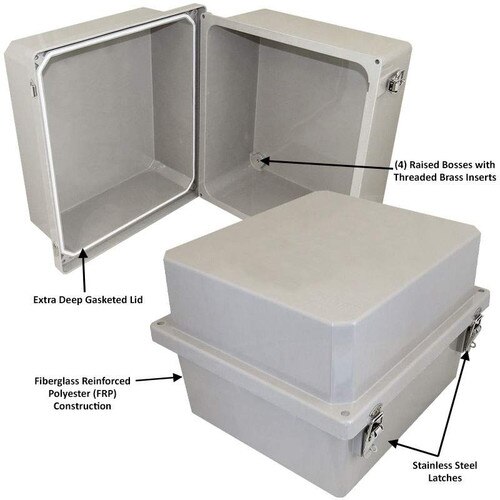 Altelix 14x12x10 Fiberglass Weatherproof NEMA 4X Enclosure with Quick ...