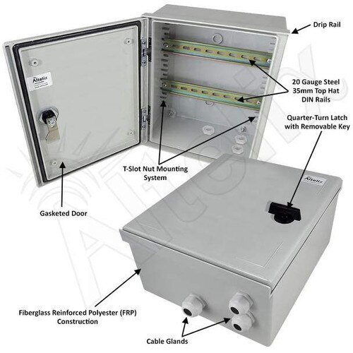 Altelix 12x10x6 Industrial DIN Rail Enclosure Fiberglass NEMA 3X IP65 ...