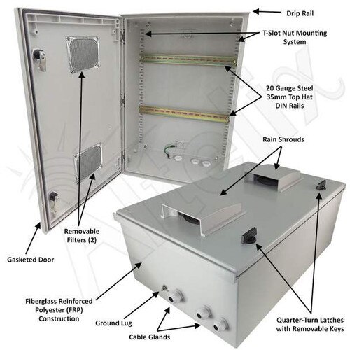 Altelix 24x16x9 Vented Industrial DIN Rail Fiberglass Weatherproof NEMA ...