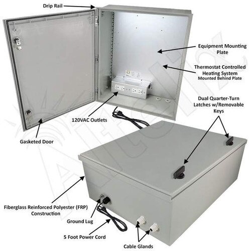 Altelix 24x20x9 NEMA 4X Fiberglass Heated Weatherproof Enclosure with ...
