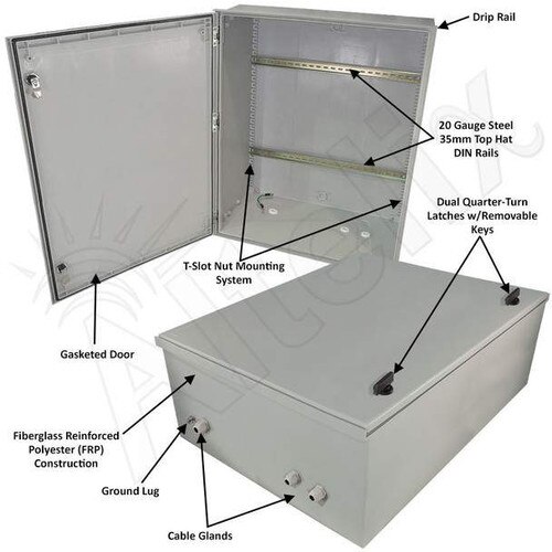 Altelix 32x24x12 Industrial DIN Rail Enclosure Fiberglass NEMA 3X IP65 ...