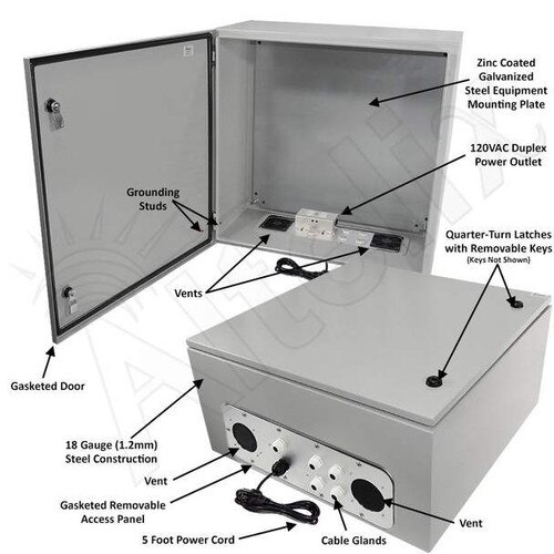 Altelix 24x24x12 Vented Steel Weatherproof NEMA Enclosure with Single ...