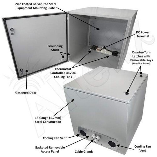 Altelix 24x24x24 Steel Weatherproof NEMA Enclosure with Dual 48 VDC ...
